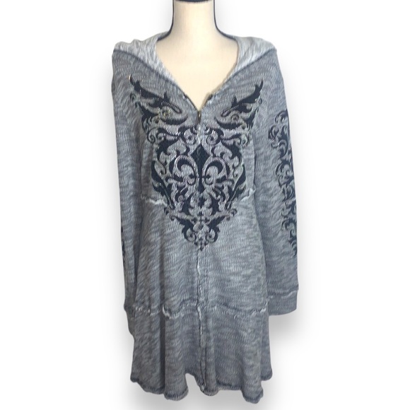 Vocal | Dresses | Vocal Gray Zip Up Long Sleeve Hooded Beaded Dress ...